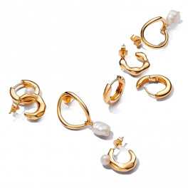 Organic Shape Hoop Earrings with Freshwater Cultured Pearl 263261C01 ...